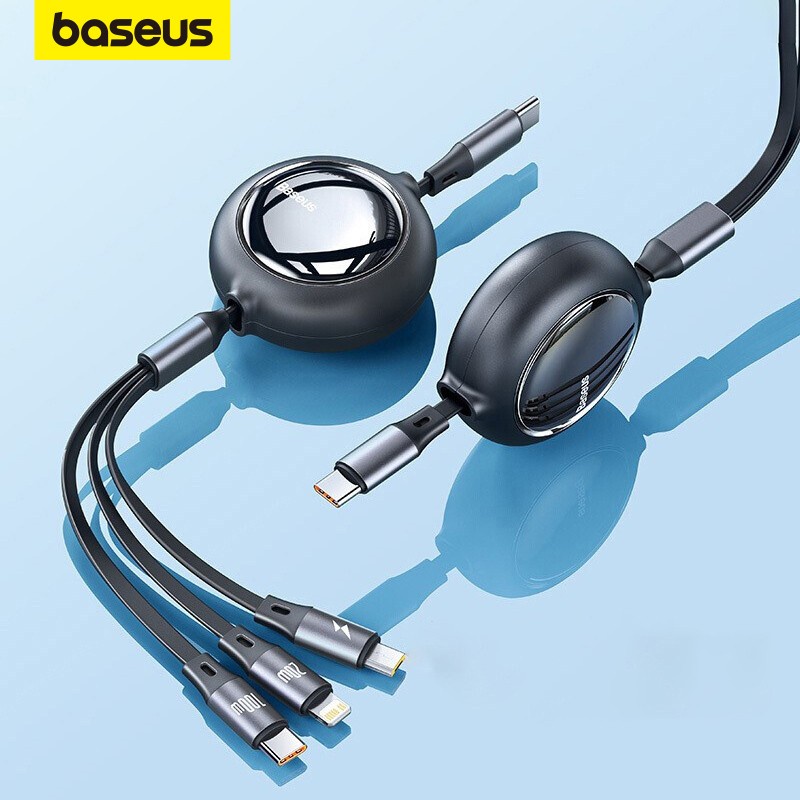 Baseus Retractable 100W 3 in 1 USB Charge Cable For Samsung Xiaomi ...