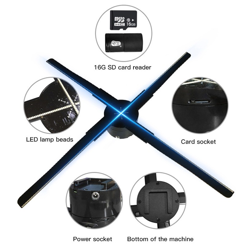 52cm-3d holographic projection advertising machine naked eye led fan lamp rotating suspension ...
