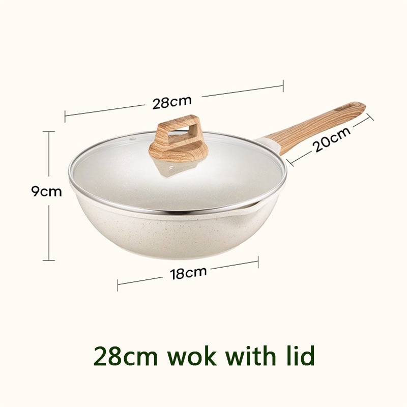 Gaoboos Non Stick Wok 28/30CM Deep Frying Pan With Lid&Gift Kawali Fry ...