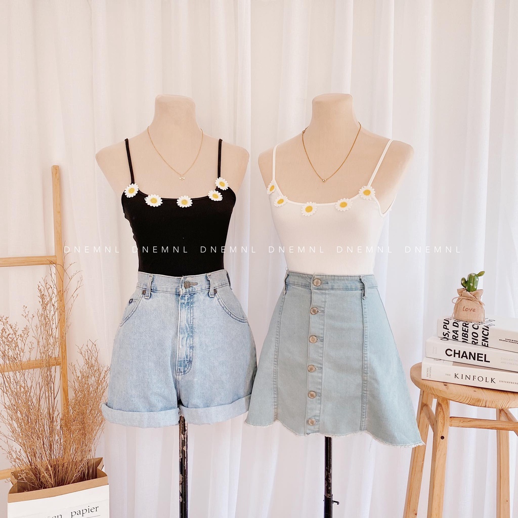 DNEMNLPH Flora String Spaghetti Ribbed Cropped Top - Trendy Korean BKK ...
