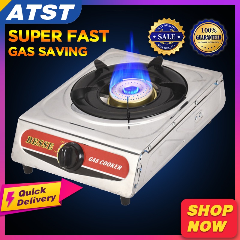 lron Single Burner Gas Stove Stainless Steel Automatic Ignition Silver ...