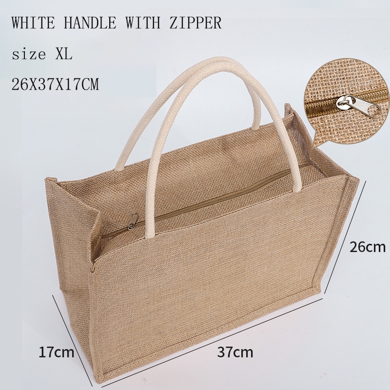 Zipper THICK Abaca Tote Bag Burlap Linen Jute Hemp Handle Handbag With ...