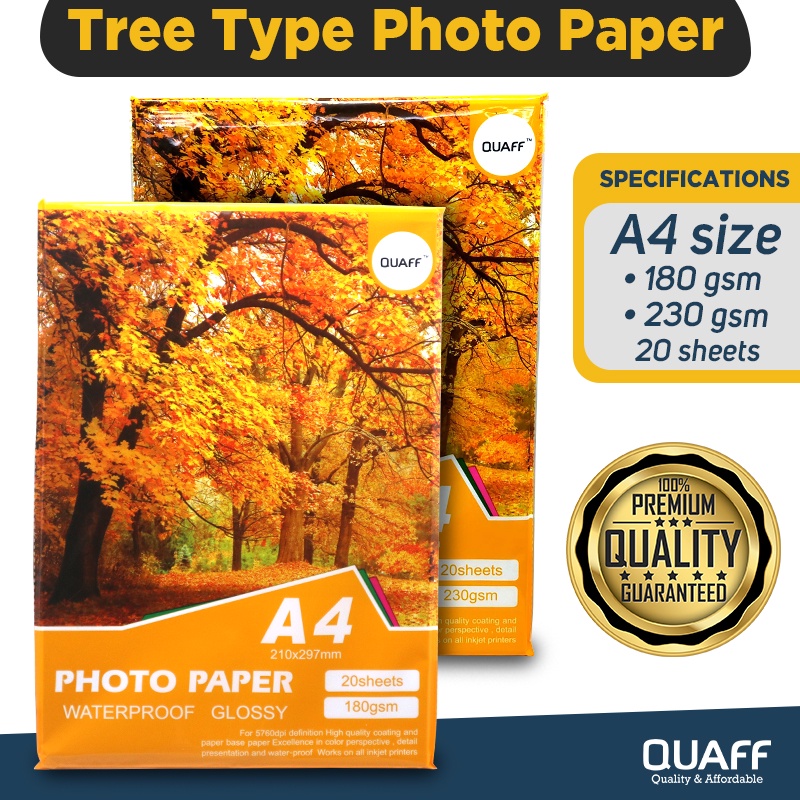 QUAFF Photo Paper Tree Type A4 180GSM // 230GSM (20 sheets per pack ...