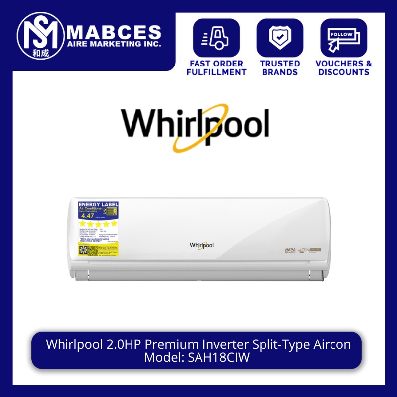 Whirlpool 2.0 HP Premium Inverter Split-Type Aircon SAH18CIW | Shopee ...