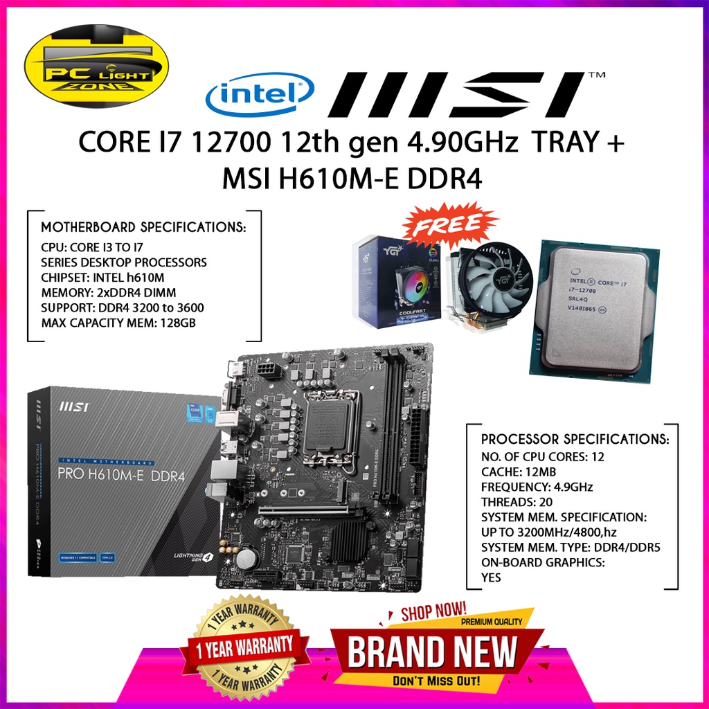 INTEL CORE I7 12700 12C-20T(TRAY TYPE)+MSI PRO H610M -E DDR4(BUNDLE ...