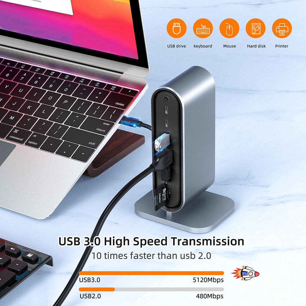 12 in 1 USB C HUB Vertical TF Card Reader USB 3.0 4K HDMI Dock Station ...