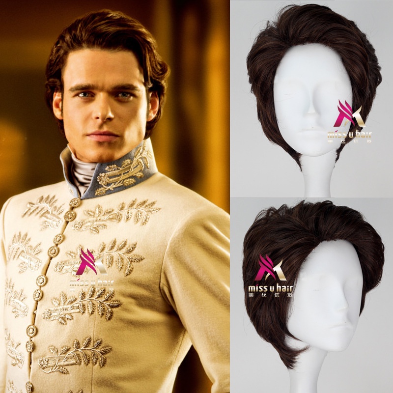new Movie Prince Charming Kit Cosplay Wig Cinderella Short Brown Men's ...