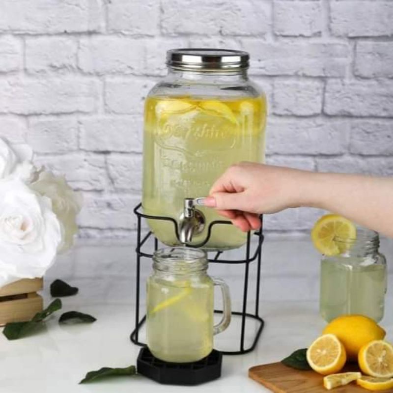 5 Liters Beverage Juice Jar Dispenser With Stand and 4pcs Mason Glass ...