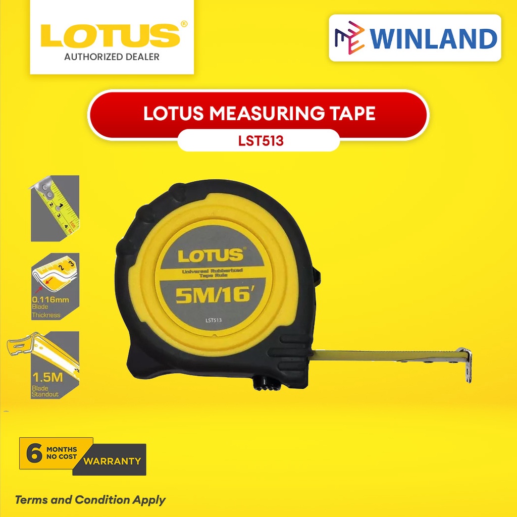 Lotus by Winland Steel Measuring Tape (Rubber) Measure Tape 5m x 19mm ...
