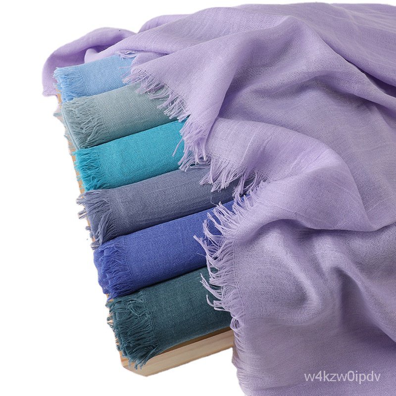 New Soft Cotton and Linen Hijab With Tassel Solid Malaysian Muslim ...