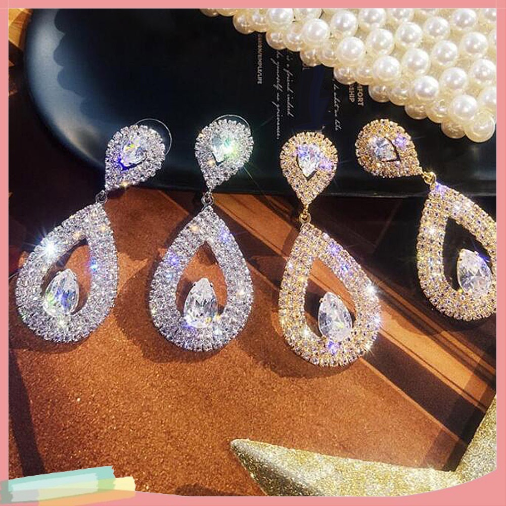 [LK] -Elegant Women Rhinestone Heart Teardrop Dangle Ear Drop Earrings ...