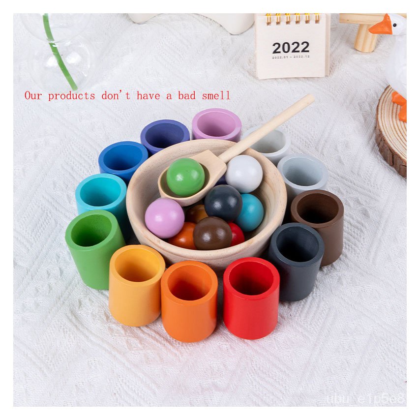 Balls Cups Wooden Sorter Game Sorting Counting rainbow toys baby ...
