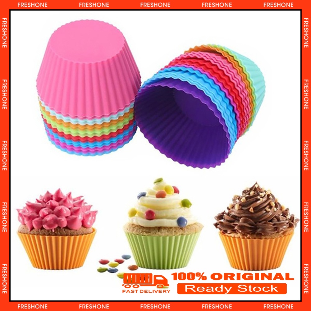 FS- 6Pcs Round Food Grade Silicone Muffin Cupcake Baking Molds Reusable ...