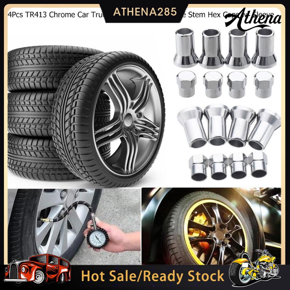 Athena 4Pcs TR413 Chrome Car Tire Wheel Tyre Valve Stem Hex Sleeve ...