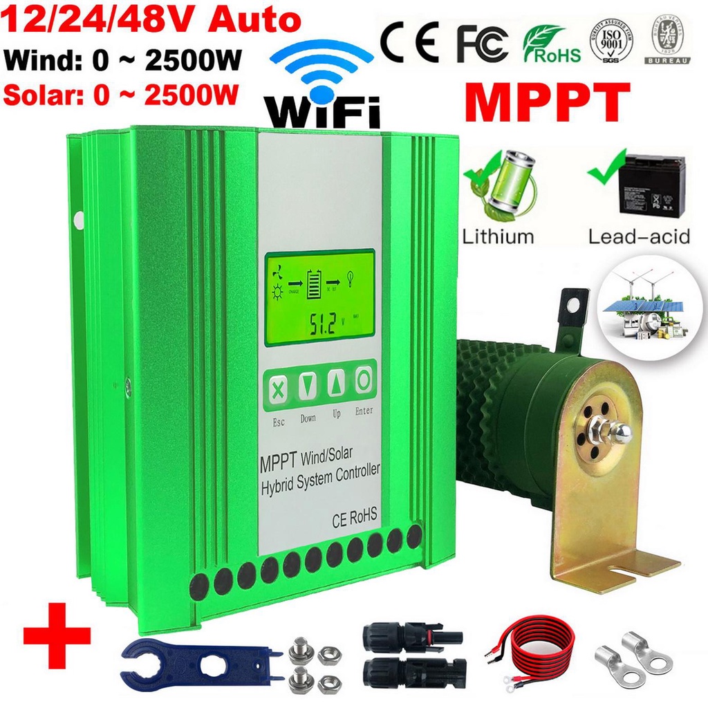 5000W MPPT Hybrid Wind Solar Charge Discharge Booster Controller 12V 24V 48V Regulator For ...