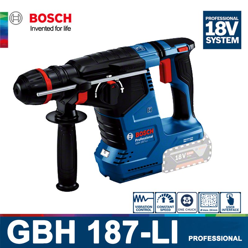 BOSCH Cordless Rotary Hammer GBH 187-LI Brushless 18V Lithium Powerful ...