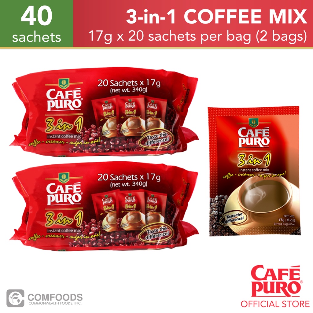 CAFE PURO 3-In-1 Coffee 17g x 20 Sachets / Bag - Pack Of 2 | Shopee ...