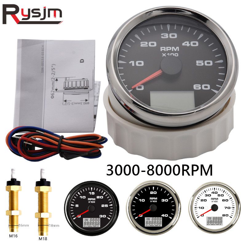 Universal 85mm Car Boat Tachometer Tacho Gauge 0-6000RPM 1-300 Speed ...