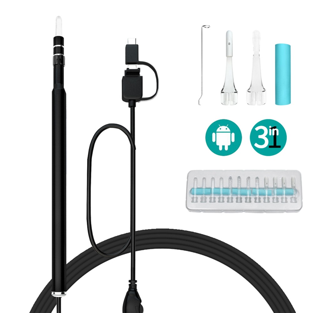 Endoscope Camera HD 720P Visual Ear Cleaning 3IN1 Type C USB Ear Nose ...