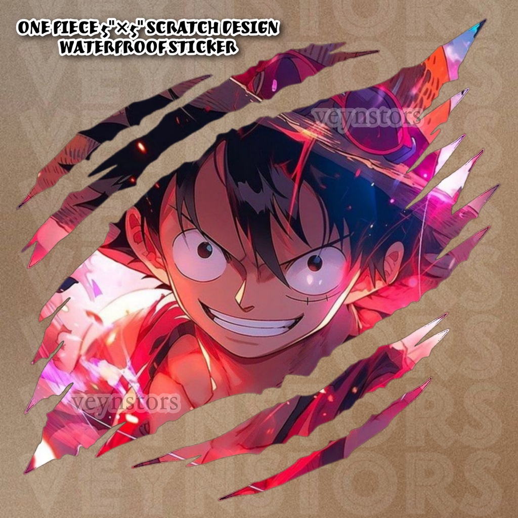 ONE PIECE MONKEY D LUFFY SCRATCH DESIGN LAMINATED VINYL STICKER FOR ...