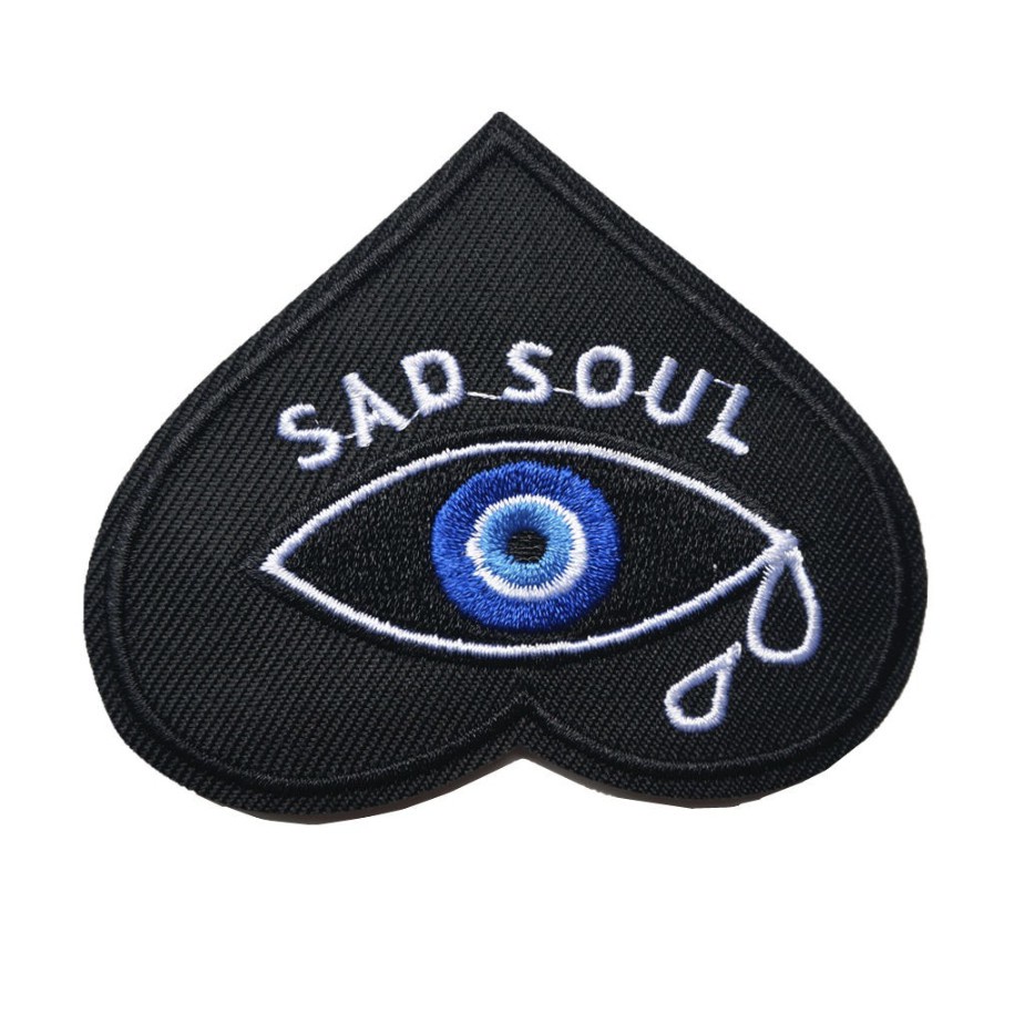 ๑Sad Soul Black Heart Art Eye Design Iron On Sew DIY Decor Embroidered ...