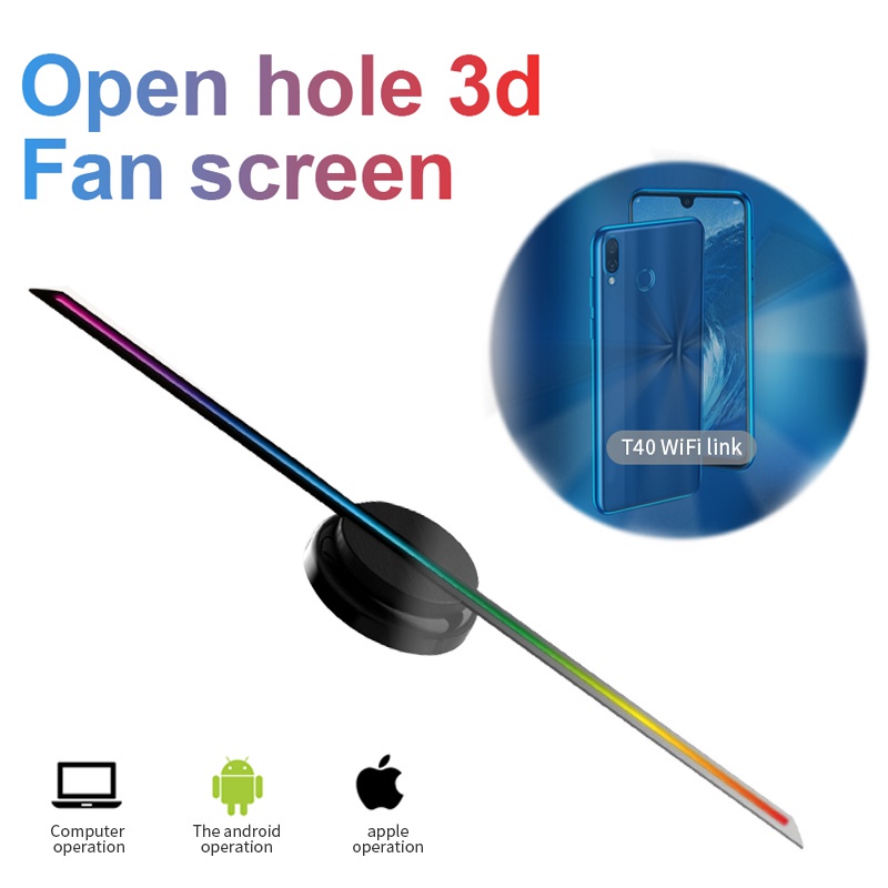 Holographic 3D Projection WIFI Fan Screen LED Sign Light Remote Control ...