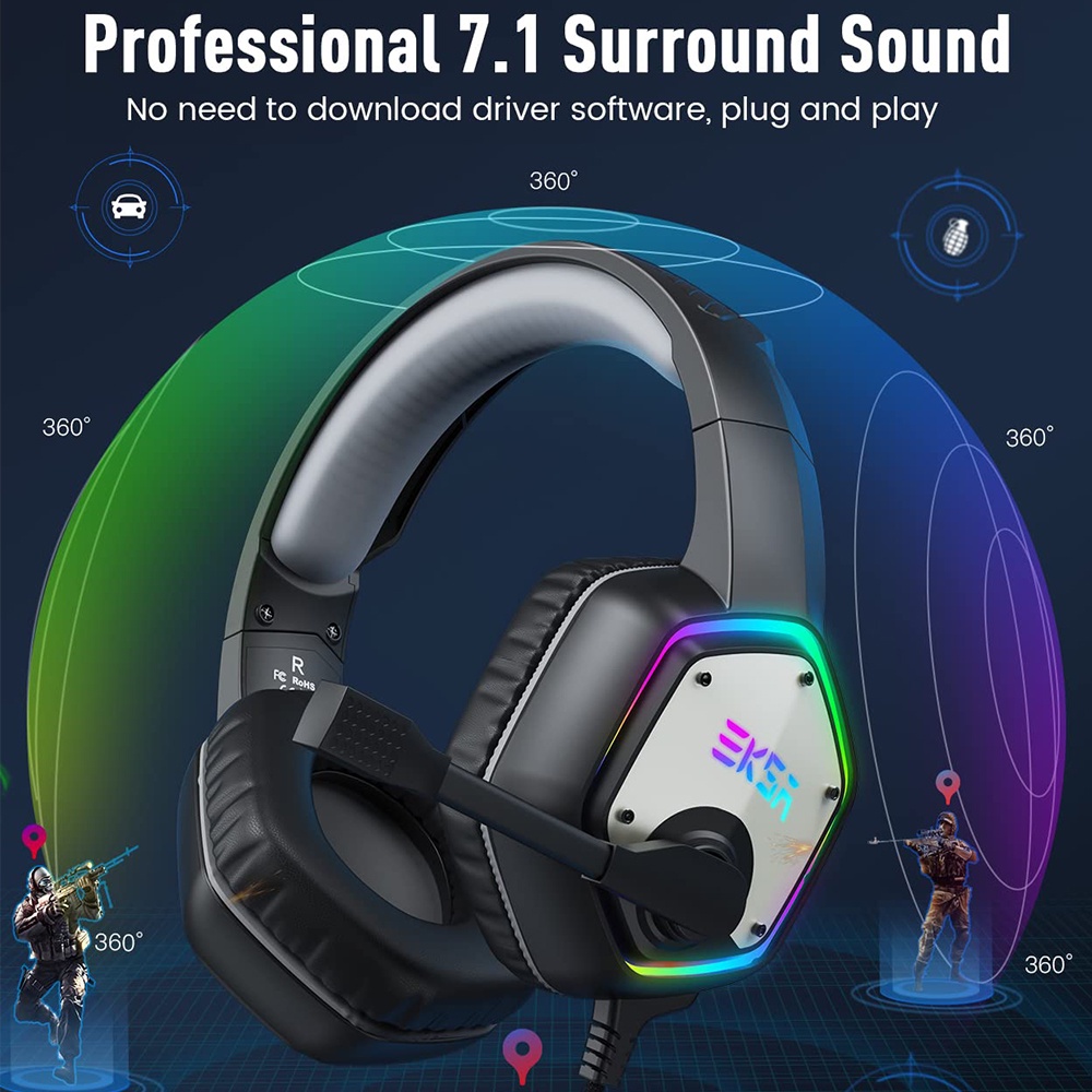【new】 EKSA E1000 RGB Headset Gamer 7.1 Surround Sound with Noise ...