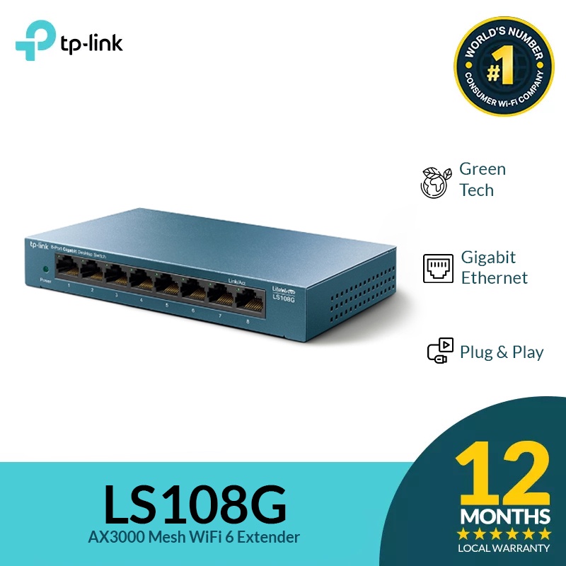 TP-Link LS108G Gigabit 8-Port 10/100/1000Mbps Desktop Switch | Shopee ...