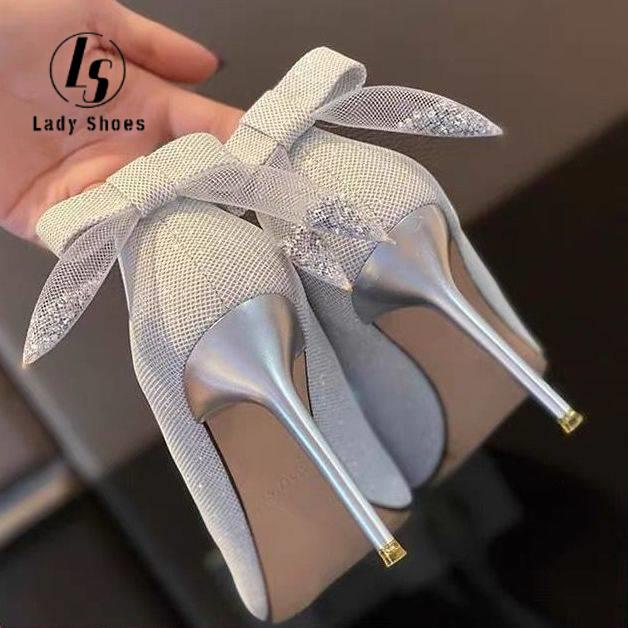 Women's High Heels Rhinestone Stiletto Wedding Party Bow knot sequin ...