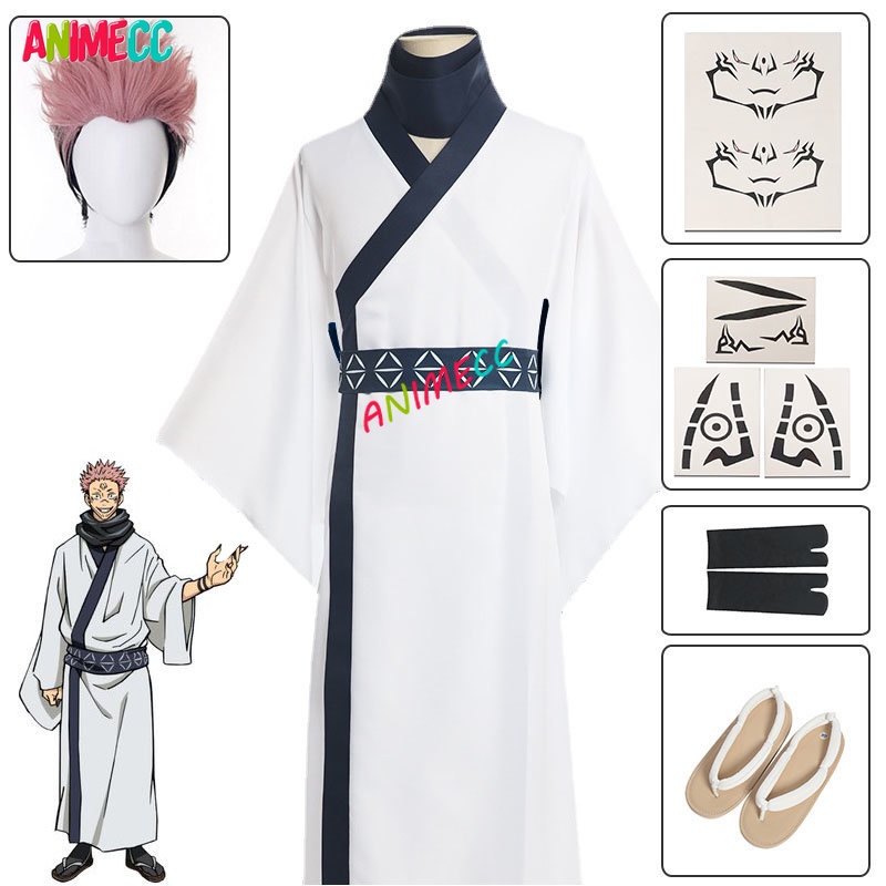 Animecc Jujutsu Kaisen Ryomen Sukuna Cosplay Costume Wig Tattoo