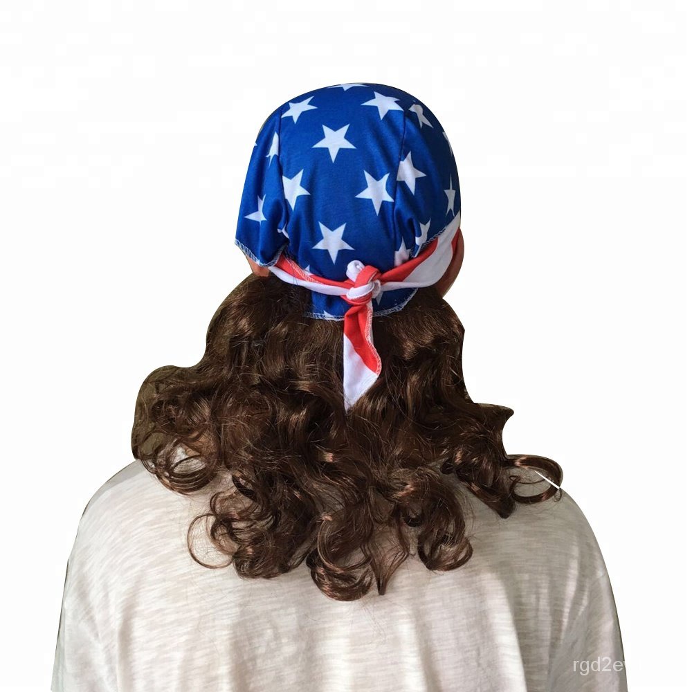 Costume men skull cap long mullet hair curly wigs with bandana | Shopee ...