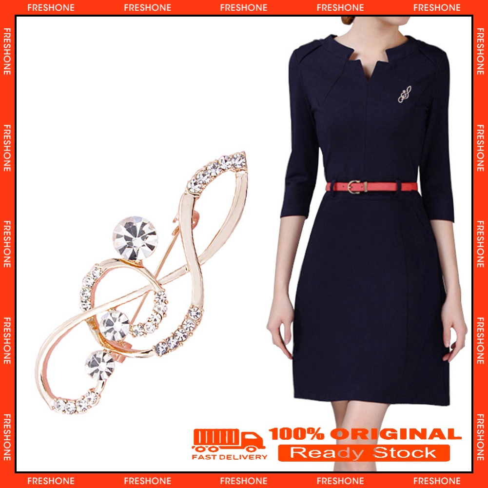 Rhinestone Music Note Scarf Brooch Rose Gold Treble Clef Pin | Shopee ...