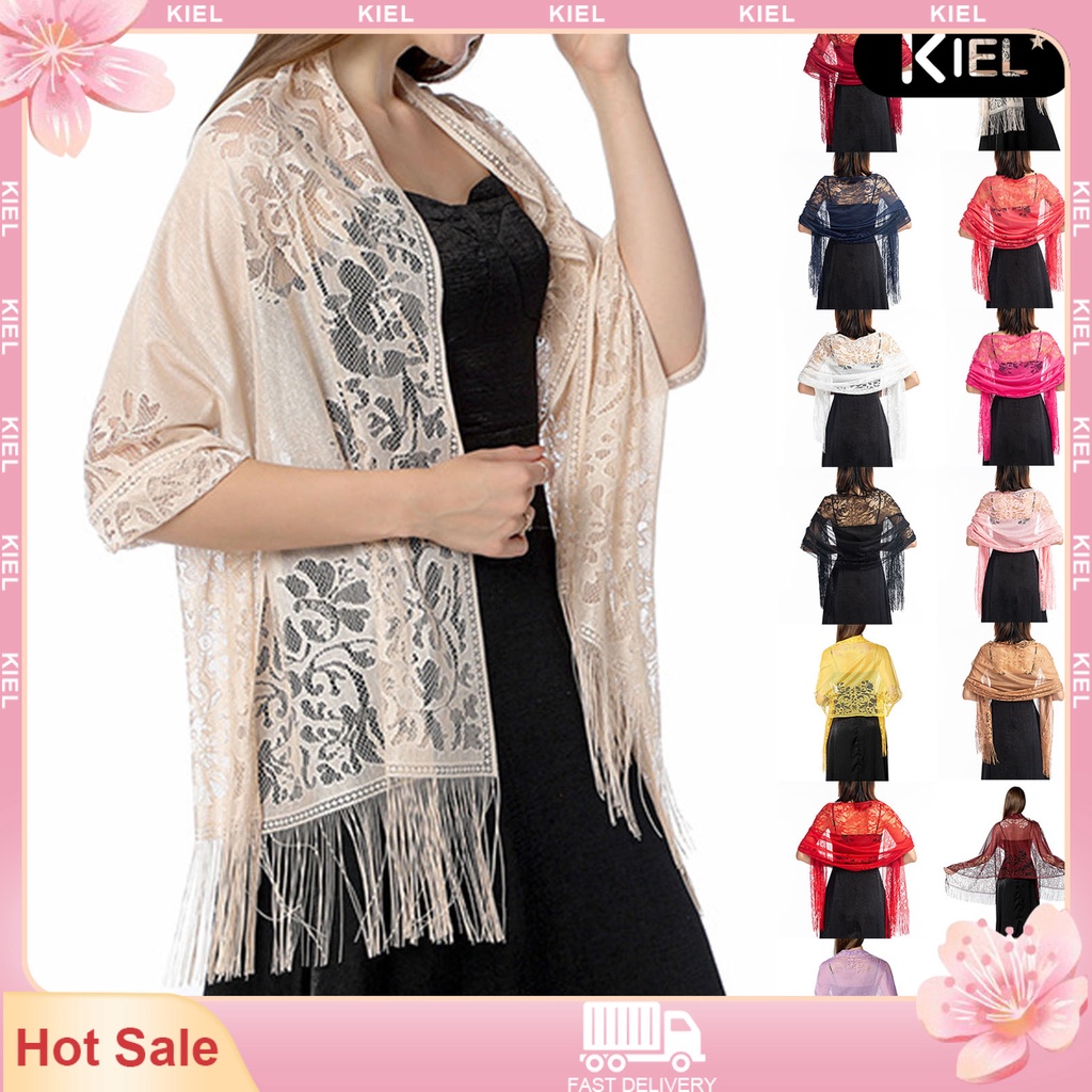 Kiel Lace Bride Shawl Stylish Floral Tassels Decor Evening Shawl for ...