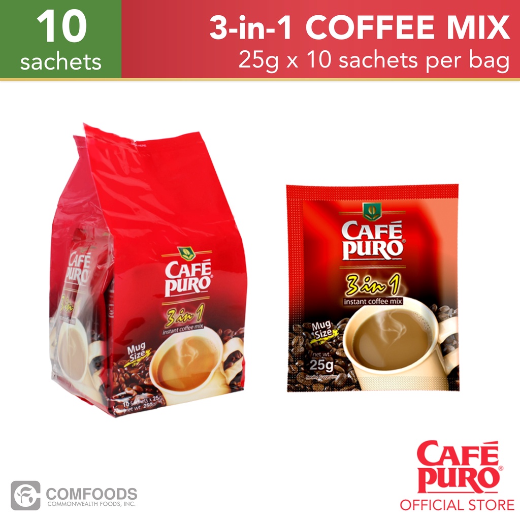 CAFE PURO 3-in-1 Coffee 25g x 10 Sachets / Bag | Shopee Philippines