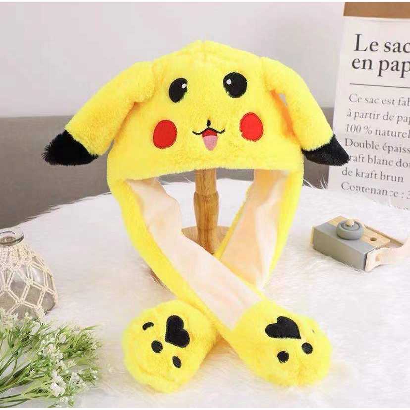 Cute Bunny Ears Hat Moving Pikachu Rabbit Soft Jumping Up Cap Funny Toy ...