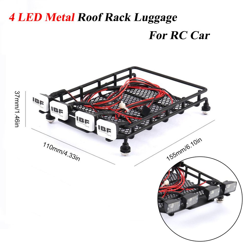 4 LED Lights Universal RC Car Metal Roof Rack Luggage Storage Basket ...