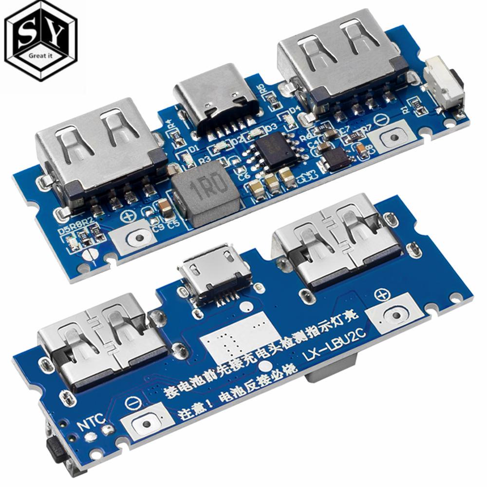 Micro/Type-C USB 5V 2.4A Dual USB 18650 Boost Battery Charger Board ...