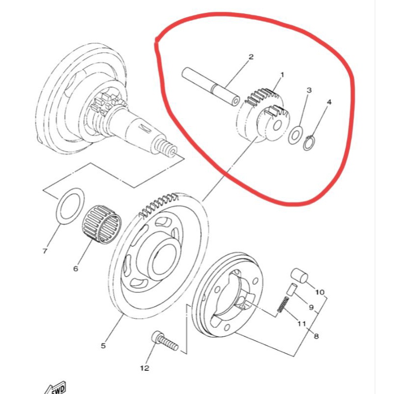GENUINE YAMAHA SHAFT 1/ WASHER PLATE / CIRCLIP/ IDLE GEAR OR GEAR 2 FOR ...