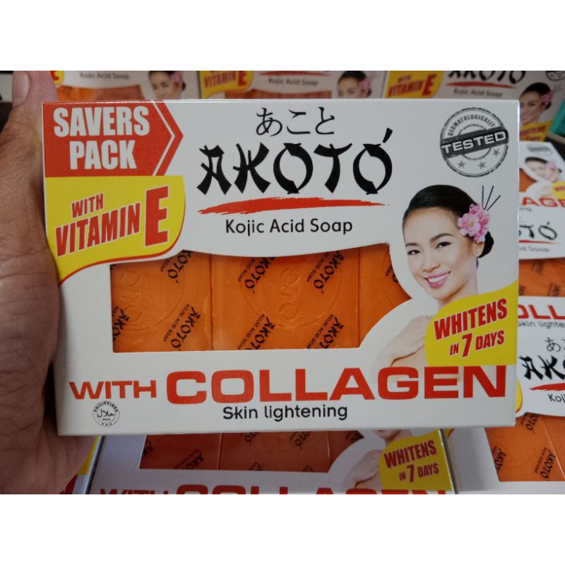 ♞♀Akoto Kojic Acid Soap with Collagen Skin Lightening 3 x 65g | Shopee ...