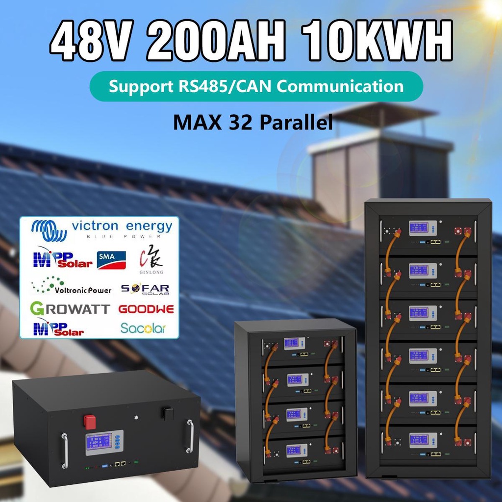 48V 200AH LiFePO4 Battery Pack 10KW Lithium Battery 6000 Cycles Max 32 ...