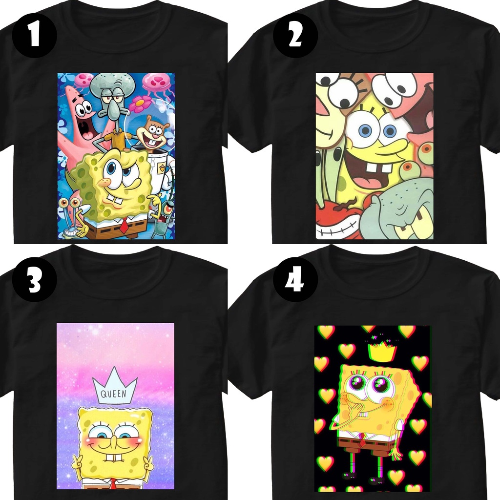 T262 SPONGEBOB GRAPHIC TEES BLACK FREE OVER SIZE TSHIRT FOR KIDS TEENS ...