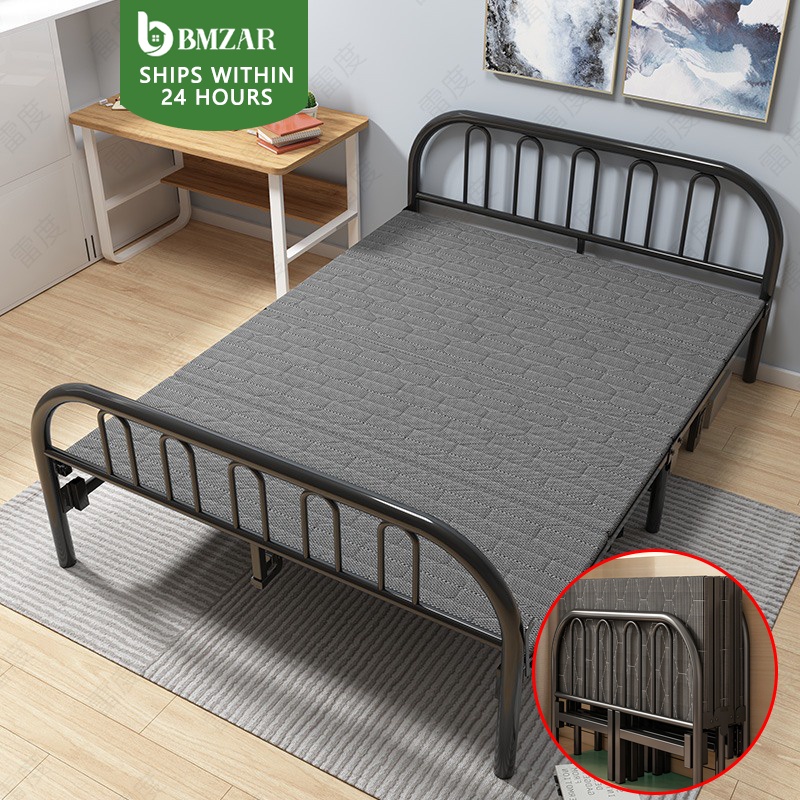 ♧BMZAR Metal Folding Bed Single Bed 2M Black/White Metal Folding Bed ...