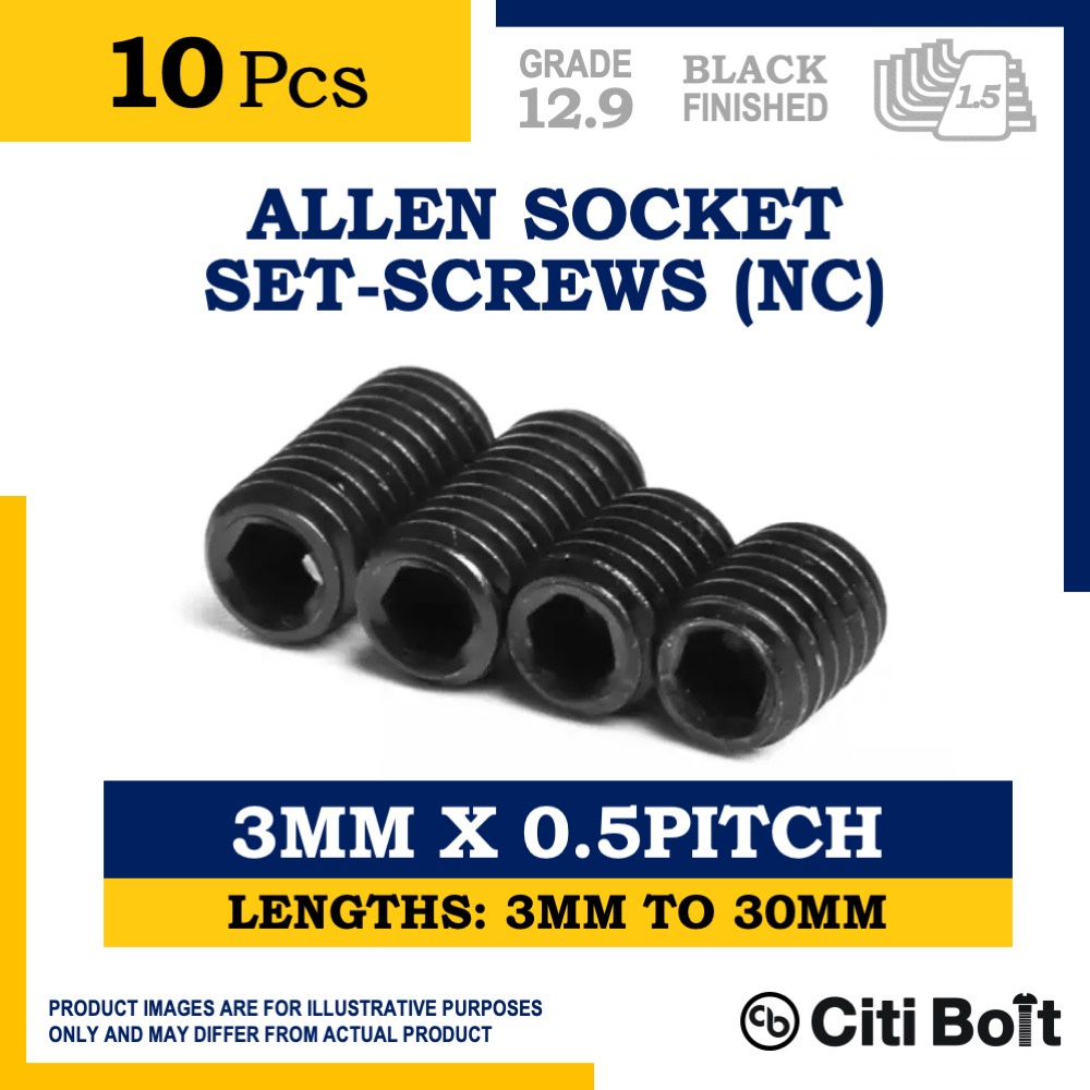 10pc Allen Socket Set Screws / Allen Grub Screw M3 ( 3MM x 0.5PITCH ...