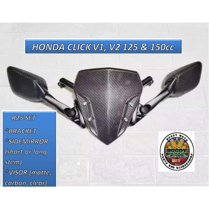 ♈ Honda CLICK R25 side mirror with bracket and visor (1 SET w/ bolts ...