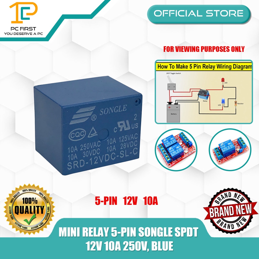 MINI RELAY 5-PIN SONGLE SPDT 12V 10A 250V, BLUE | Shopee Philippines