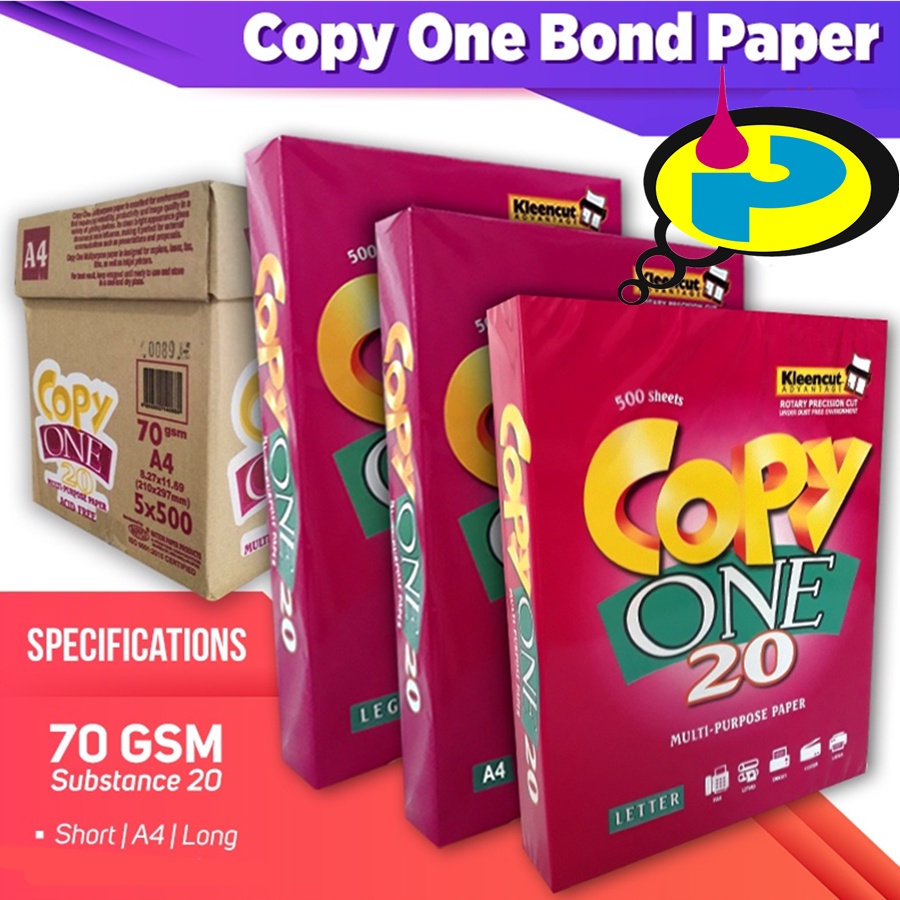 Long size COPY ONE Bond Paper Sub.20 70gsm copier paper | Shopee ...