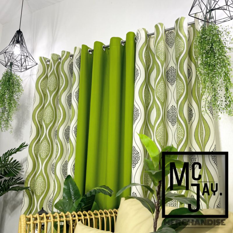 MCJAY - 3in1 Elegant Sylvia Green Ring Curtain Set (6ft/6.6ft/7ft ...