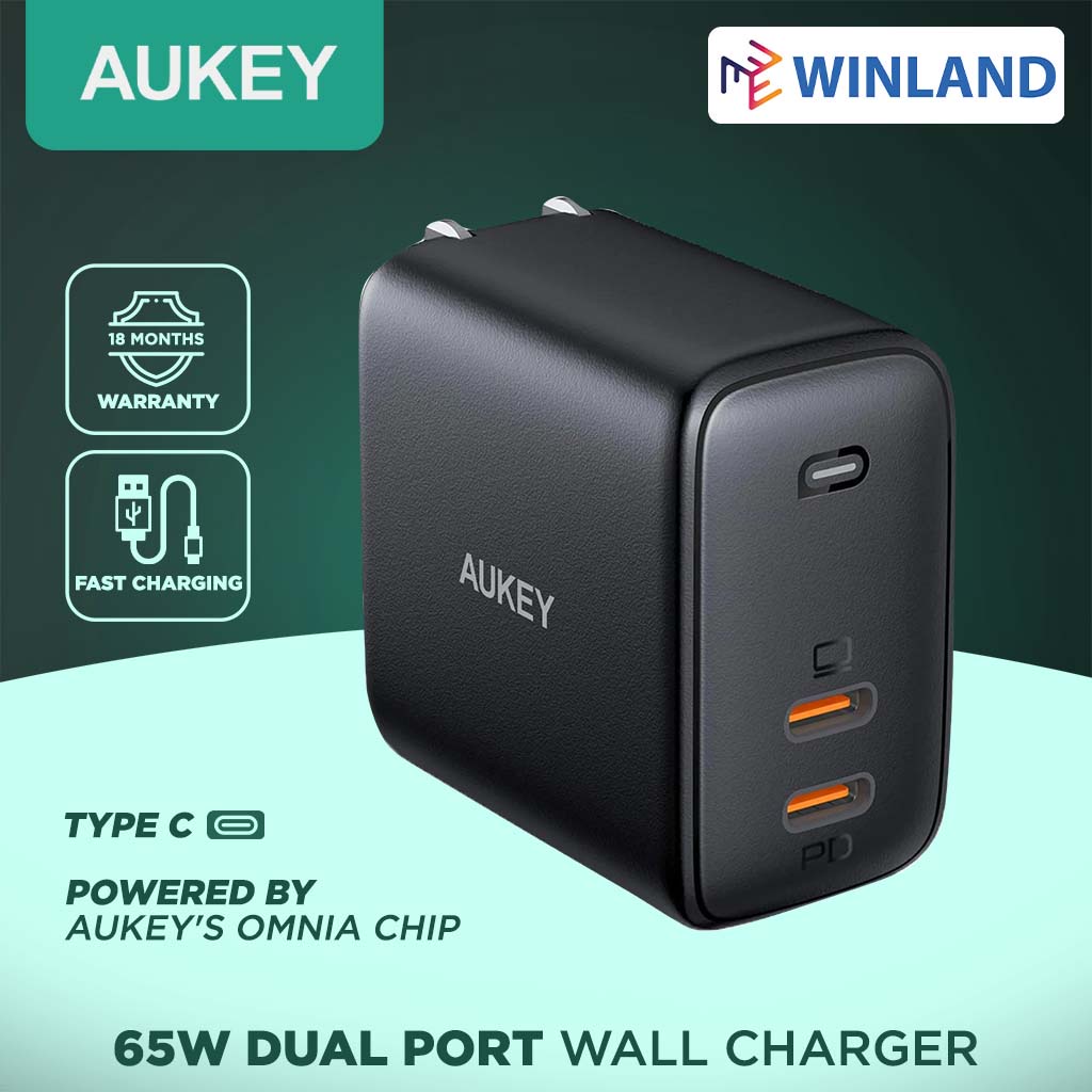 AUKEY by Winland PA-B4 Omnia Duo 65W Dual Port USB-C PD GaN Wall Charger-Black | Shopee Philippines