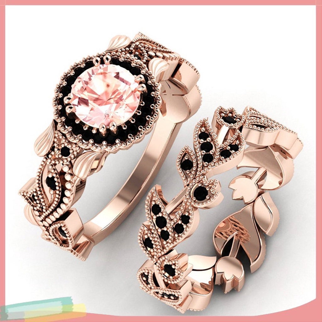 [LK] 2Pcs Finger Rings Floral Leaf Rhinestone Ladies Exquisite Spar[LK ...