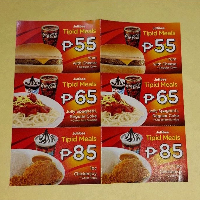 2013 Jollibee Tipid Meals Collectible Souvenir Paper Coupons Collection